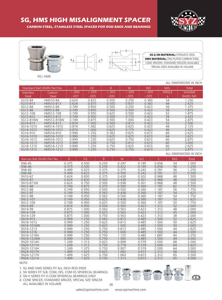 High Misalignment Spacer - SYZ Rod Ends